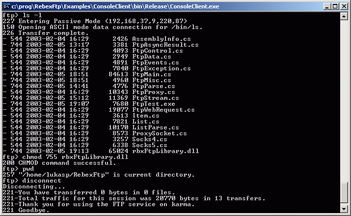 Console FTP Client Sample Rebex NET