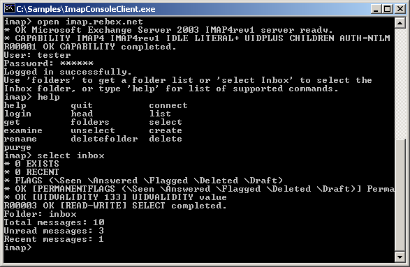 IMAP console client sample - Rebex.NET IMAP console client sample - Rebex.NET