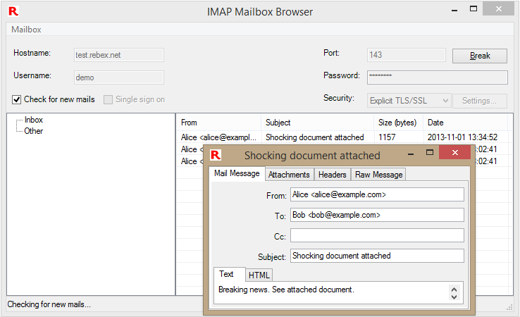 WinForms IMAP client - mailbox browser sample - Rebex.NET WinForms IMAP client - mailbox browser sample - Rebex.NET
